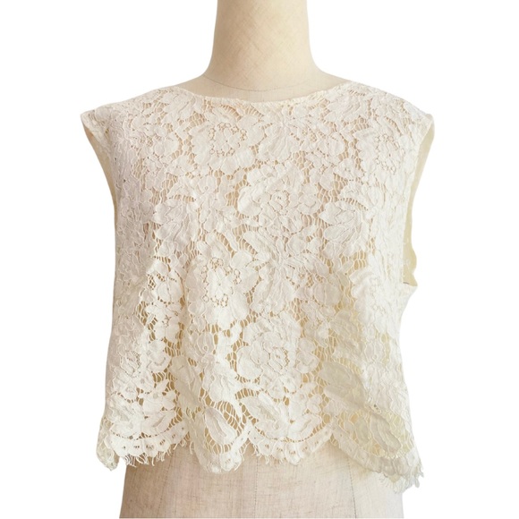 Jenny Yoo | Tops | Vintage 9s Cream Lace Coquette Romantic Sheer Crop Top Dainty Floral Delicate ...